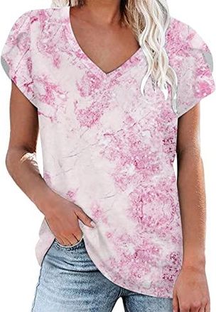 Janly T-Shirt Femme D&eacute;contract&eacute; &agrave; Imprim&eacute; Fleuri Col V Manches P&eacute;tales pour l&Eacute;t&eacute; Haut L&eacute;ger Blouse Basique (XXL)