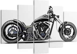 Arttor Bilder auf Leinwand 150x100cm Leinwandbild Freiheit Motorrad Geschwindigkeit Stahl Gro&szlig; XXL Wanddeko Bild Schlafzimmer Set 5 teilige Wandbilder Dekora