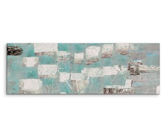 Paul Sinus Art 120x40cm Panoramabild abstrakt Leinwanddruck Kunstdruck Wandbild t&uuml;rkis blau beige grau