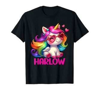BDAZ Harlow Personalisierter Name Buntes Einhorn Frauen M&auml;dchen T-Shirt