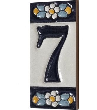 Generic Hausnummern und Buchstaben aus Keramik, blaues Blumenmuster, Fliesengr&ouml;&szlig;e: 7,5 cm x 3,5 cm, 2 bis 10 Fliesenrahmen (Nummer 7)