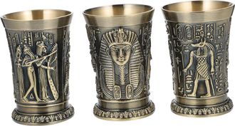 Holibanna 3st&uuml;cke &Auml;gyptisches Schnapsglas Mit Vintage Weinbecher Metallglas Alt&auml;gyptischer Totem Schnitzerei F&uuml;r Cocktails Personalisiertes Sip Glas