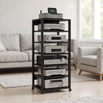 Generic Verstellbarer AV-Medienst&auml;nder mit 7 Ebenen - Modernes schwarzes Entertainment-Center for Fernseher, DVD-Player und Zubeh&ouml;r(Schwarz)