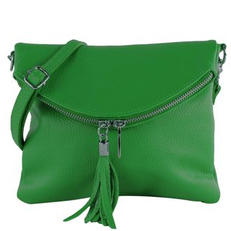 modamoda.de T07L / T139L Damen Leder kleine Umh&auml;ngetasche 2 Modelle handmade in Italy, Farbe:T139L Blattgr&uuml;n