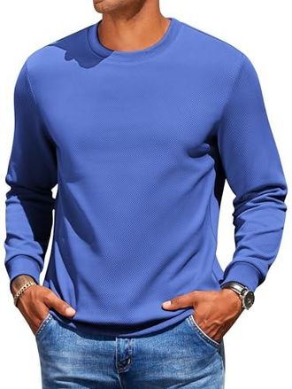 Coofandy Sweatshirt sans Capuche Hommes Pulls Manches Longues Crew Neck Sweatshirts Casual Manches Courtes Hommes Sweat Col Rond Bleu Marine 3XL
