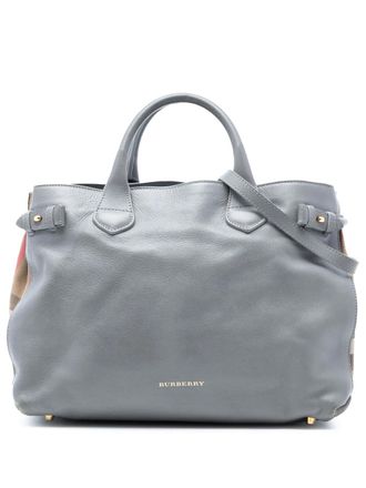 Burberry 2000-2017 mittelgro&szlig;e Banner Satchel-Tasche aus Leder mit House Check - Grau