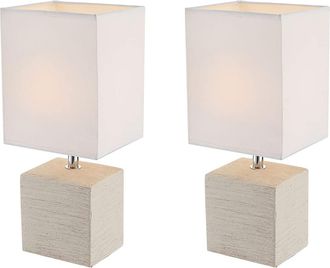 Globo Lighting 2er Set elegante Tischleuchten GERI, Fu&szlig; Keramik beige, Stoffschirm wei&szlig;, Globo Lighting