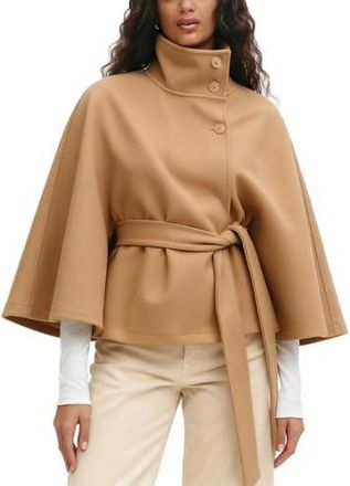 Generic Ponchos &agrave; manches chauve-souris pour femmes, manteau surdimensionn&eacute;, &eacute;l&eacute;gant, col montant, manteau cape, tendance, d&eacute;contract&eacute;, court, avec ceinture, 