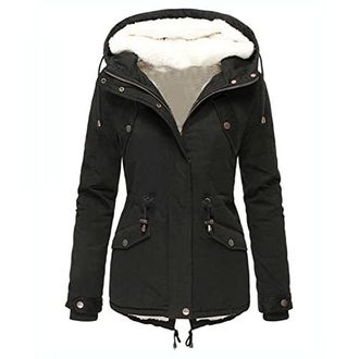 FNKDOR Manteau Femme Hiver Chaud &eacute;Pais Doublure en Peluche Parka Veste Slim Fit Trench Coat Zipp&eacute; Coupe-Vent avec Capuche Outercoat Blousons avec Fermeture &agrave;