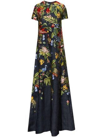 Oscar De La Renta robe longue &agrave; manches courtes - Bleu