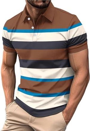 Generic T-shirt ray&eacute; pour homme - Haut de sport basique - Col en V - T-shirt daffaires &agrave; rayures, caf&eacute;, XXL