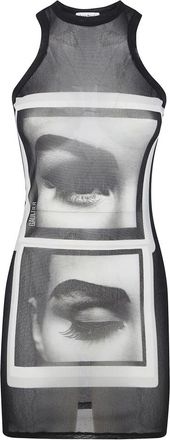 Jean Paul Gaultier Femme, Robes, Multicolore, Taille: 36 FR Re-Edition Mesh Tanktop Short Dress Printed Eyes and Lips