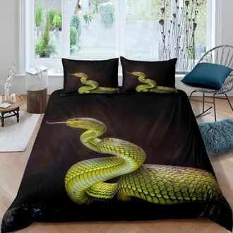 Generic Housse de Couette 140x200 Serpent Parure de Lit 1 Personne Reptile Imprim&eacute;e 3D Microfibre Douce Serpent Housse Couette R&eacute;versible avec 1 Taie doreille