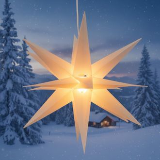 Guru Shop 3D Außenstern Kaspar, Weihnachtsstern, Faltstern mit 18 Spitzen Incl. 7 m Kabel & LED Leuchtmittel - Ø 55 cm Trafo Weiß Offen