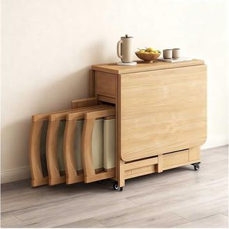 Generic Table a Manger Pliante Table dappoint Rabattable, Ensemble Table et chaises en Bois Massif avec 4 chaises et Un tiroir Tables de Cuisine Pliables mult