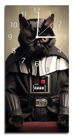 Wallario Design-Wanduhr, Acrylglasuhr Größe 30 x 60 cm, weiße Zeiger, Motiv Katze im Kostüm