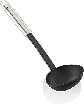 Leifheit Sch&ouml;pfl&ouml;ffel 32 cm NylonSterling-Serie, Suppenkelle aus rostfreiem Edelstahl und Nylon zum Kochen ohne Kratzer, Sch&ouml;pfkelle mit ovalem Griff und prakt