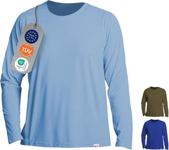 IQ-UV Shirt f&uuml;r Herren Langarm Rundhals Hellblau XXL - Rashguard f&uuml;r Herren mit UV Schutz UPF 50+ T&Uuml;V gepr&uuml;ft - Hochwertiges UV Shirt f&uuml;r M&auml;nner in Langarm 