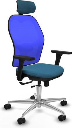 Piqueras y Crespo Ergonomischer Stuhl f&uuml;r die Arbeit zu Hause, mit 3D-Armen, h&ouml;henverstellbare Lendenwirbelst&uuml;tze und Kopfteil, h&ouml;henverstellbar und neigbar, Blau/Petro