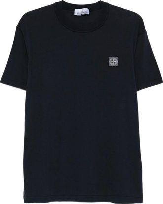 Stone Island T-shirt en coton avec logo patch - Homme - Tops - Bleu - Taille: 2XL