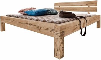 Massivmoebel24 Balkenbett Wildeiche 160x200 bianco ge&ouml;lt jangali 211