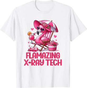 BDAZ Flamazing X-Ray Tech Tropischer Strandausflug mit pinken Flamingos T-Shirt