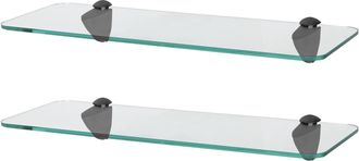 Harbour Housewares Abgerundete Schwebende Badezimmeraus Glas - 40cm - Klar/Schwarz - 2X Wandmontage K&uuml;che Schlafzimmer Dusche Zimmer Dekor Caddie Handtuch Lagerung Veran