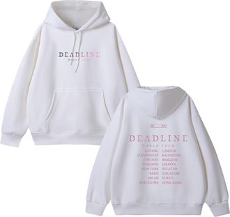 Generic Deadline Baumwoll-Hoodie 2025 World Tour Grafik-Support Merch High Street Rei&szlig;verschluss Unisex Sweatshirt(B-White-Padded,S)
