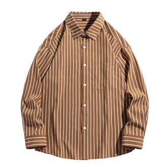 Generico Chemise &agrave; rayures &agrave; manches longues pour homme, style hawa&iuml;en, coupe r&eacute;guli&egrave;re, chemise d&eacute;contract&eacute;e pour homme, kaki, XXXL