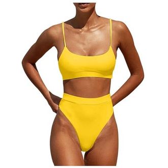 Generic Maillot de bain deux pi&egrave;ces taille haute pour femme - Rembourr&eacute; - Push Up - 2 pi&egrave;ces - Dos nu - Pour femme, jaune, XL