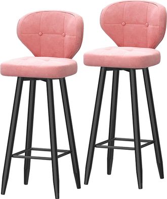 Generic Barhocker, Samt-Tresenhocker, Esszimmerst&uuml;hle mit weicher R&uuml;ckenlehne und Metallbeinen, einfach zu montieren, St&uuml;hle f&uuml;r K&uuml;chentheke/Esszimmer/Hausbar