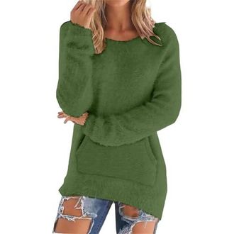 Generic Fccrian Pull pour femme - Manches longues - Uni - En polaire - Léger - Col rond - Automne - Hiver - Couleur unie - Doux et chaud - Coupe ajustée - Pul