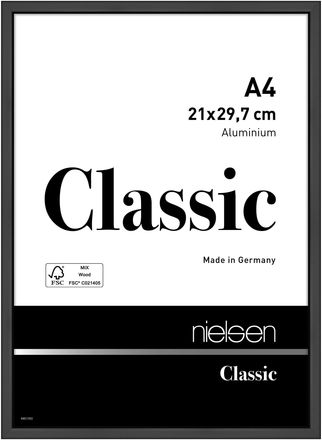 Nielsen Design Bilderrahmen, 21 x 29,7 cm (A4), Aluminium, Schwarz matt, Dokumentenrahmen zum Aufhängen im Hoch- & Querformat, Echtglas, Classic