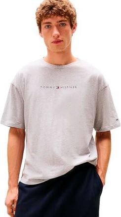 Tommy Hilfiger T-Shirt Manches Courtes Homme Logo avec Col Ras-du-Cou, Gris (Light Grey Heather), M