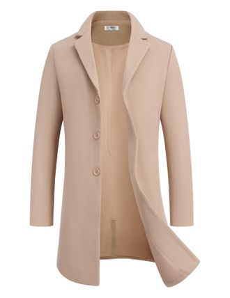 Coofandy Herren Mantel Wintermantel Warm Herrenmantel Reverskragen Business Mantel Trenchcoat Winterjacke mit Taschen Khaki 3XL