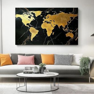 Generic Impression sur toile Sans cadre Carte du monde simple Art mural Affiche Salon Chambre Photos Décoration murale 150 x 50 cm garçon et fille Impression 