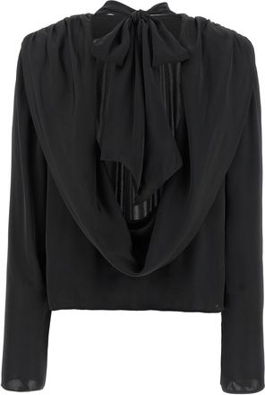 Rotate Satin Draped Back Blouse - Black