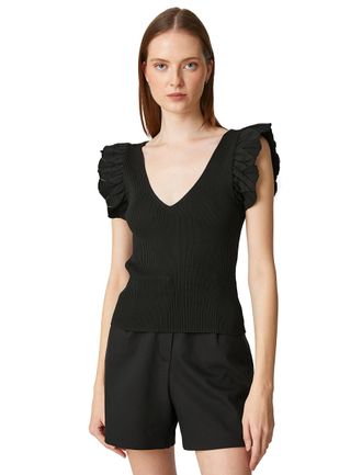Koton Women Voluminous Detail V Neck Tricot Detail