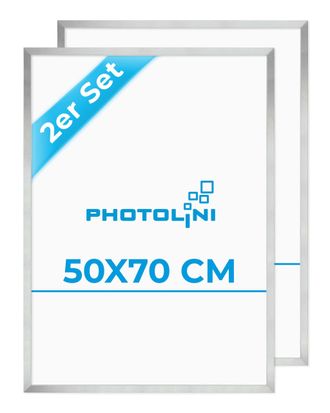 Photolini Bilderrahmen 50x70 Holz MDF 2er Set Silber, 50x70 cm Bilderrahmen gro&szlig;, Rahmen 70x50 Puzzle, bruchsicheres Acrylglas, picture frame zum Aufh&auml;ngen, Fot