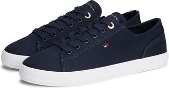 Tommy Hilfiger Plateausneaker TOMMY HILFIGER TH FOXING SNEAKER CANVAS, Damen, Gr. 36, dunkelblau, Textil, unifarben, Basic, Schuhe Plateausneaker, Freizeitschuh, Hal