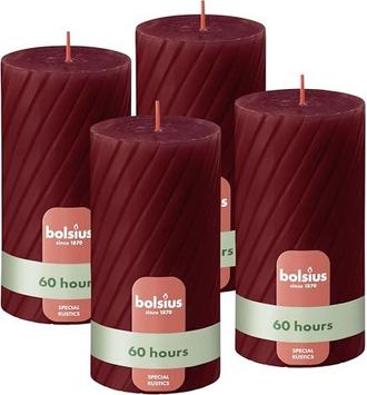 Bolsius Bolsius Rustikale Stumpenkerzen - Geriffelt - Rot - 4er Set - 13 cm - Dekorative Haushaltskerzen - Mit natürlichem Pflanzenwachs - Ohne Palmöl