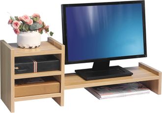 Generic Schreibtisch Regalaufsatz Monitor Platzsparend Offene Fächer Tischregal Schreibtisch Computer Holz Hohe Tragkraft for Office Home Dormitory(Natural)