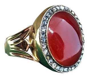 Vintage Antique 1820 Rose Cut Diamond and Carnelian Ring