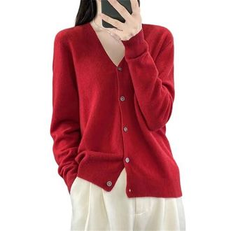 Generic Pull dhiver en % laine m&eacute;rinos pour femme - Col rond - Solide - D&eacute;contract&eacute; - Cachemire - Doux, rouge cerise, Taille XL