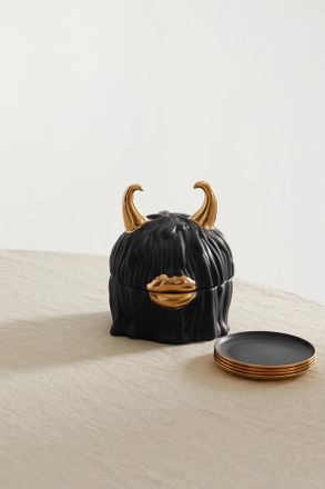 L'OBJET &Eacute;crin Et Set De Quatre Petites Assiettes En Porcelaine Plaqu&eacute;e Or Mojave Lynda X Haas Brothers, 17 Cm Et 11 Cm - Noir