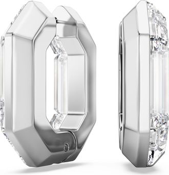Swarovski Lucent Kreolen, Weiße Ohrringe in Achteck-Form mit Strahlenden Swarovski Kristallen