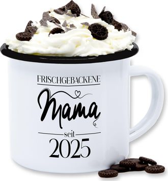 Shirtracer Emaille Tasse Blechtasse - Tassen - Frischgebackene Mama seit 2025-300 ml - Weiß Schwarz - 2023 zum muttertag mum frische gebackene mutter mütter 2024