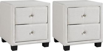 Vente-Unique 2-er Set Nachttische mit 2 Schubladen - Stoff - Elfenbein - PICHONIA
