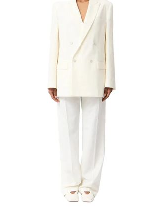 Maison Margiela Double-Breasted Wool-Blend Blazer - White