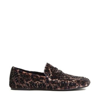 Strategia Leopard-Print Velvet Moccasins With Strass Embelli - Gr. 40 (EU) - in Braun